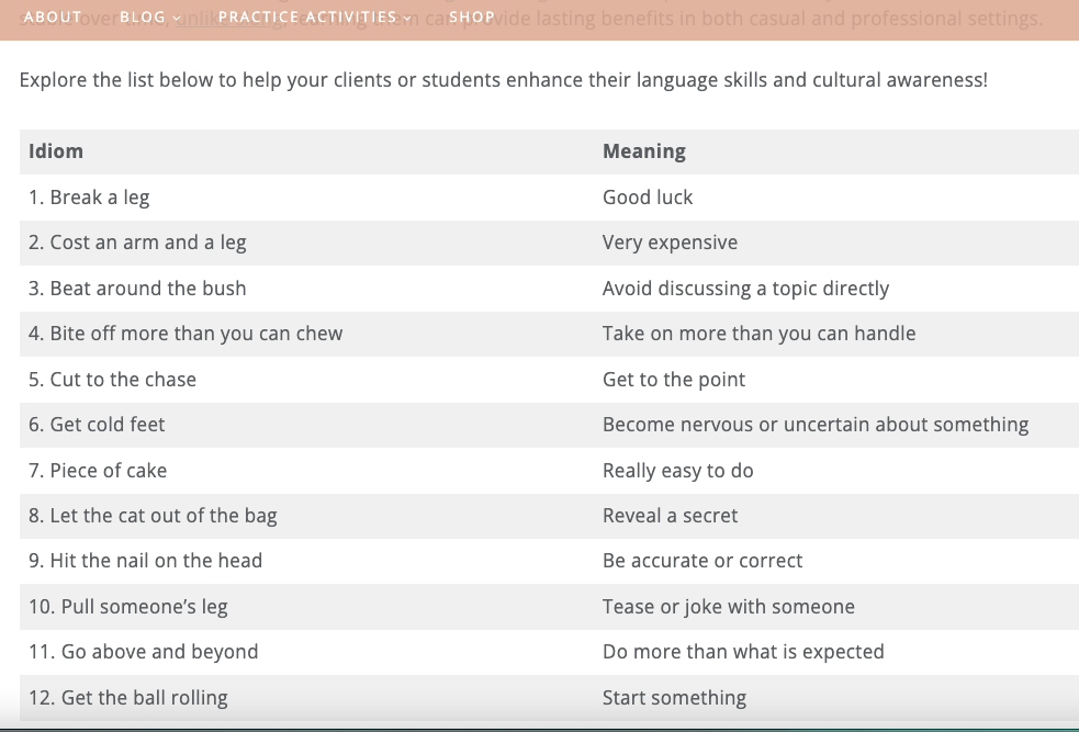 Idioms - Global Speech Therapy